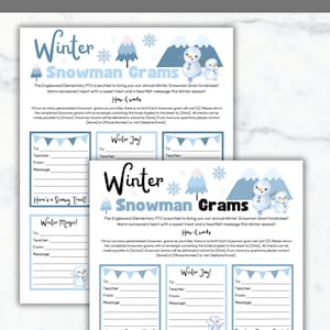 Winter Snowman Gram Flyer PTO Template Holiday Candy Gram Printable ...