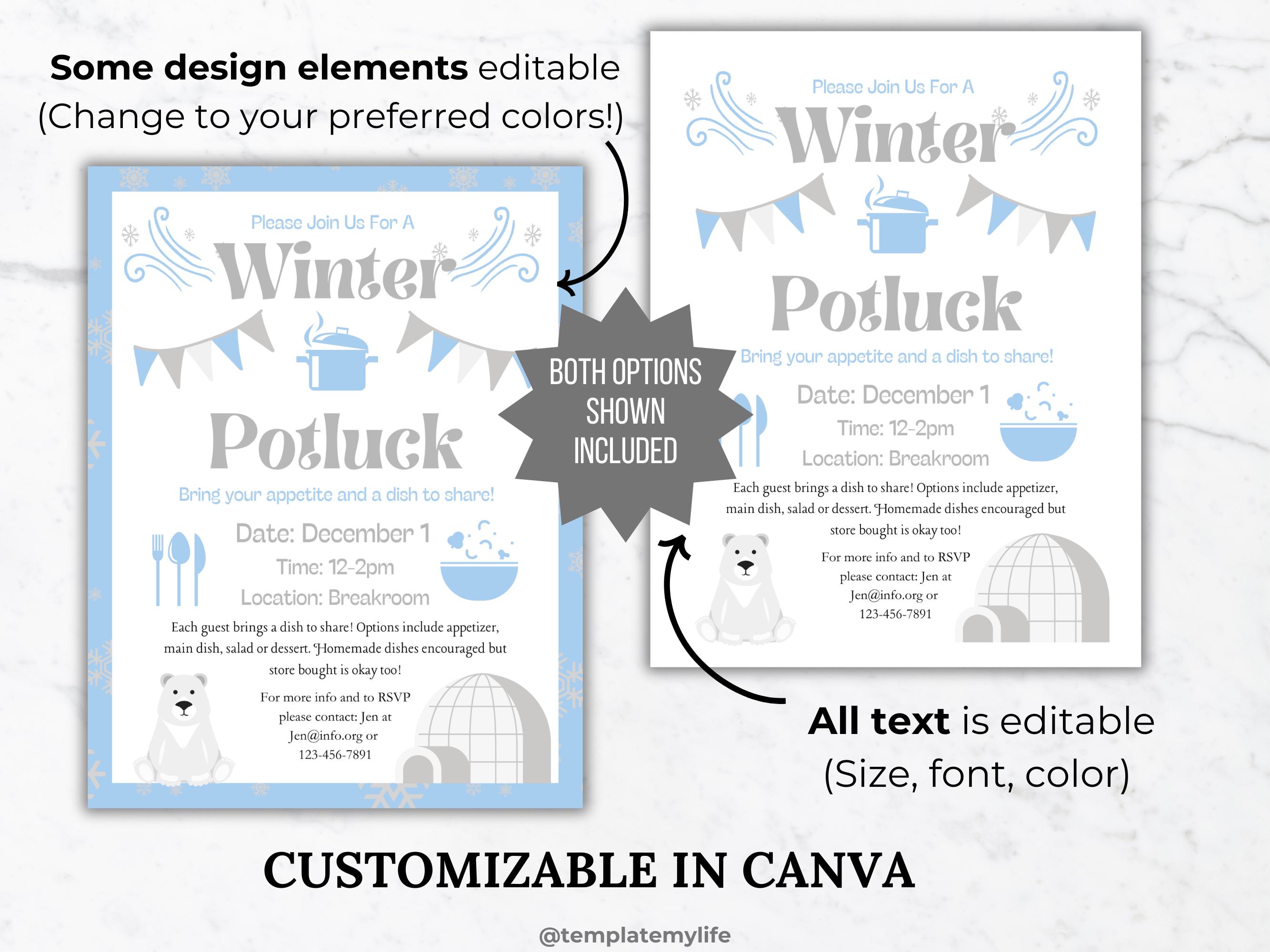 Winter Potluck Flyer Template Potluck Invitation Flyer Neighborhood ...