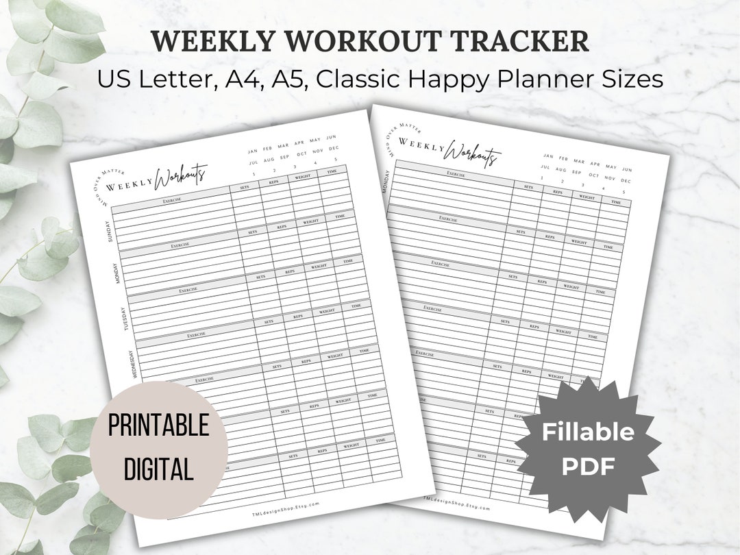 Weekly Workout Tracker Printable Fitness Planner Exercise Tracker ...