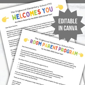 PTA Room Parent Sign-up Flyer Template PTO Class Parent Welcome Letter ...