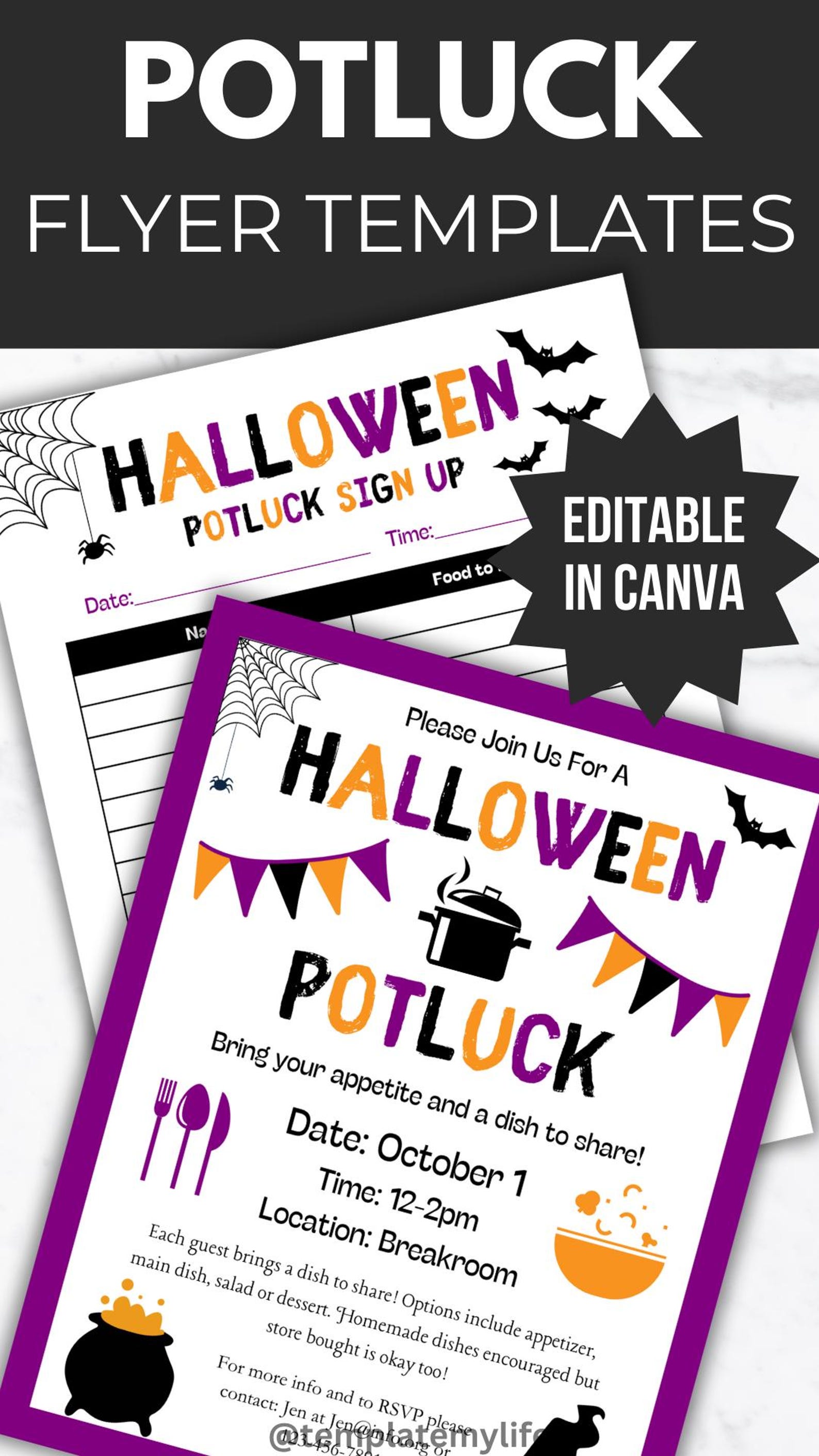 Halloween Potluck Invite Template October Potluck Sign up Sheet Fall ...