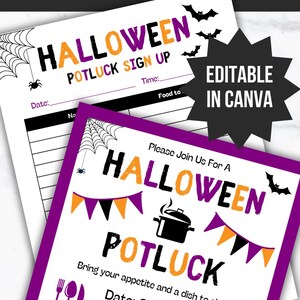 Halloween Potluck Invite Template October Potluck Sign up Sheet Fall ...