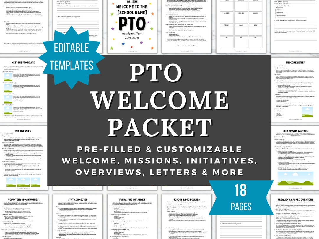 PTA Welcome Packet Template Bundle PTO New Member Binder Sheets PTA ...