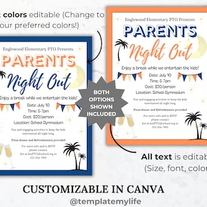 Summer Parents Night Out Flyer Template PTO School Fundraiser PTA Flyer ...