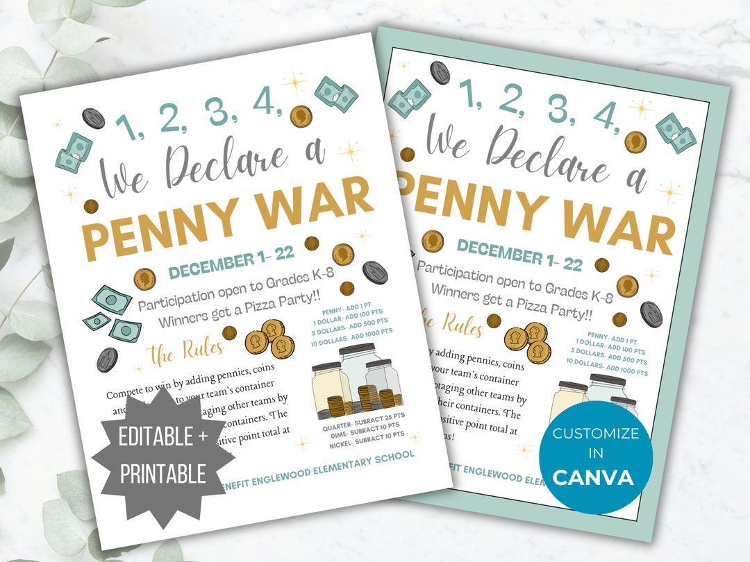 School Penny War Fundraiser Flyer PTO Template Penny War Invite ...