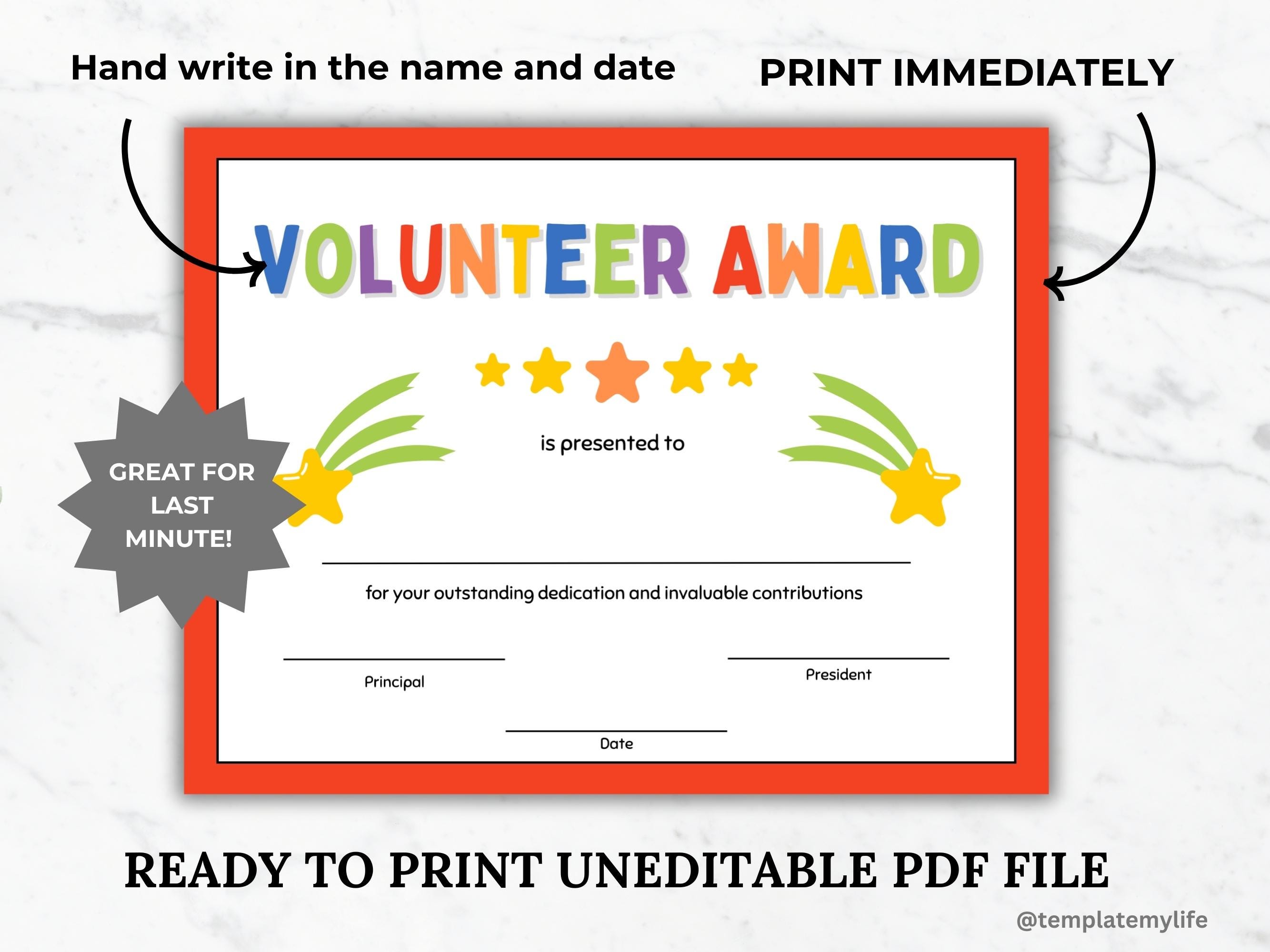 Editable PTA Award Certificate Template PTO Volunteer Appreciation Gift ...