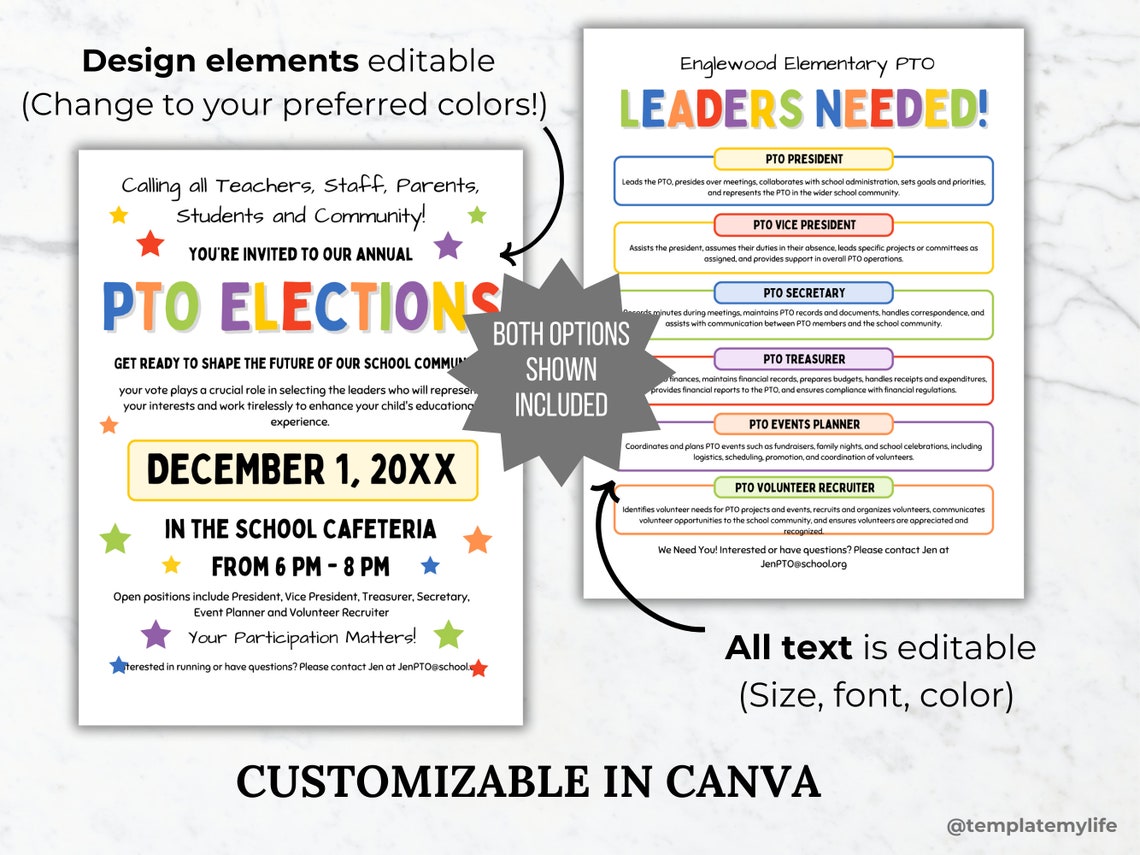 PTO Election Flyer Bundle PTA Election Templates Pto Member Recruitment ...