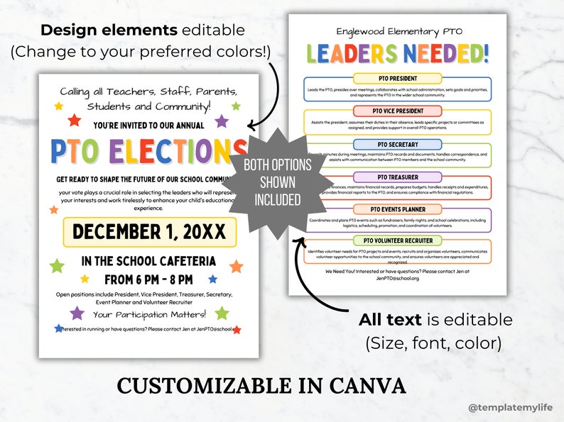 PTO Election Flyer Bundle PTA Election Templates Pto Member Recruitment ...