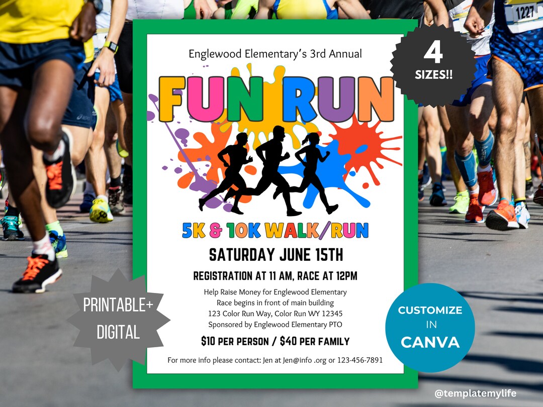 Fun Run Flyer Invite Printable Poster Template Business Fundraiser ...
