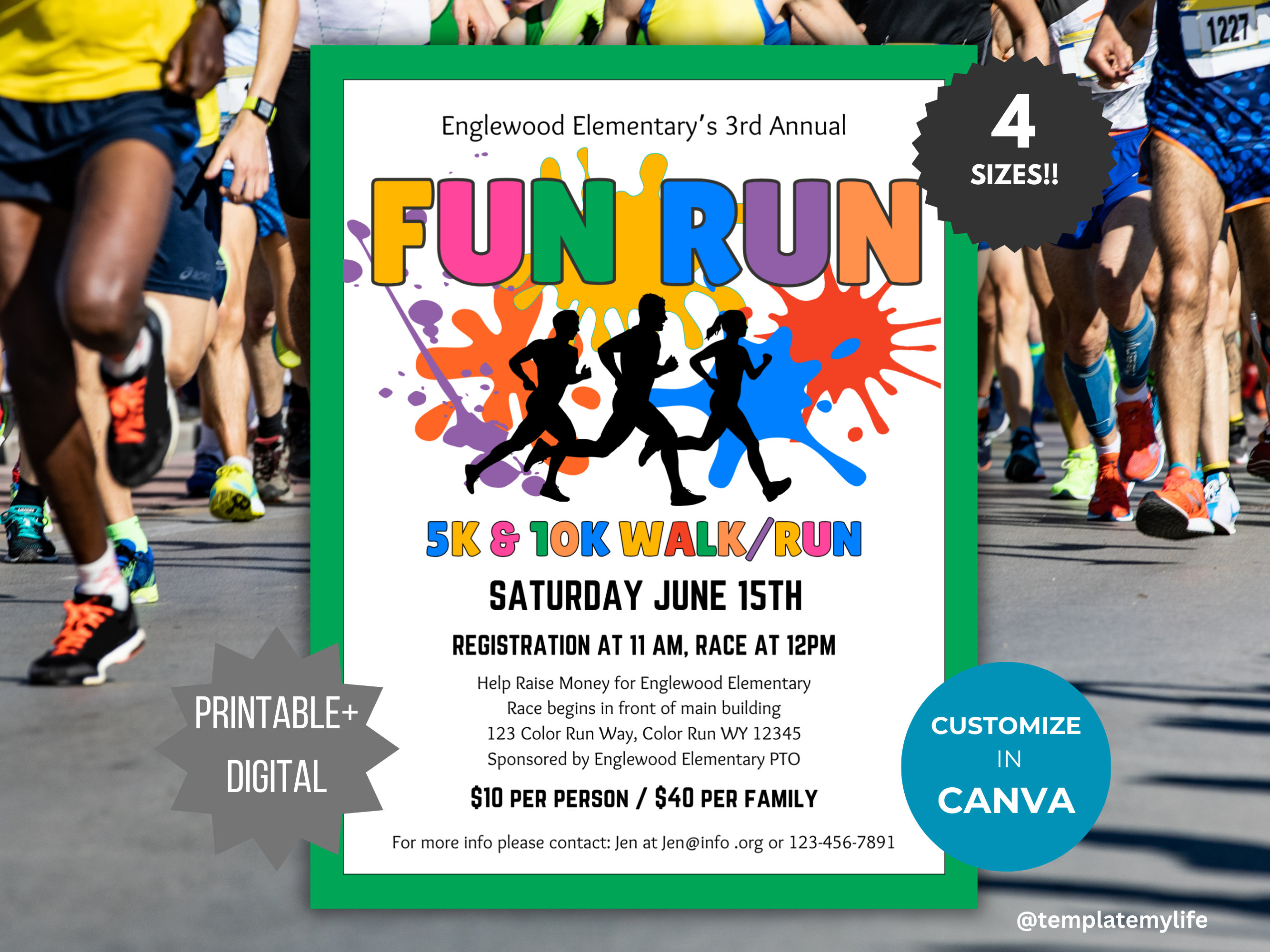 Fun Run Flyer Invite Printable Poster Template Business Fundraiser ...