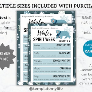 Winter Spirit Week Flyer Printable Office Spirit Flyer Template Winter ...