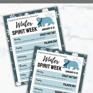 Winter Spirit Week Flyer Printable Office Spirit Flyer Template Winter ...