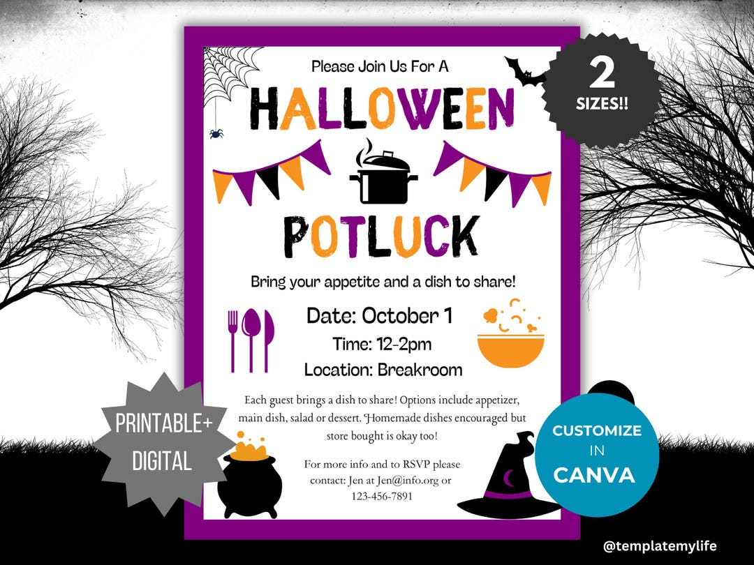 Halloween Potluck Flyer Template Potluck Invitation Flyer Neighborhood ...