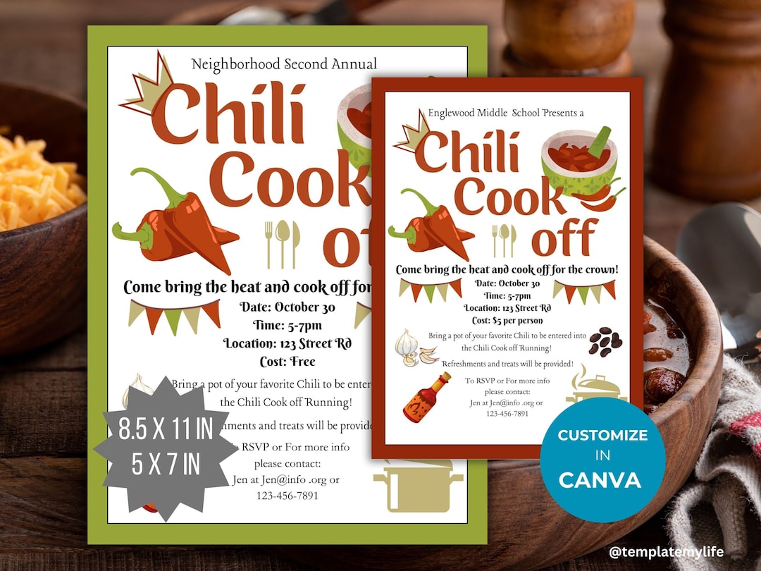 Fall Chili Cook off Flyer Template Autumn Church Event Invite Editable ...