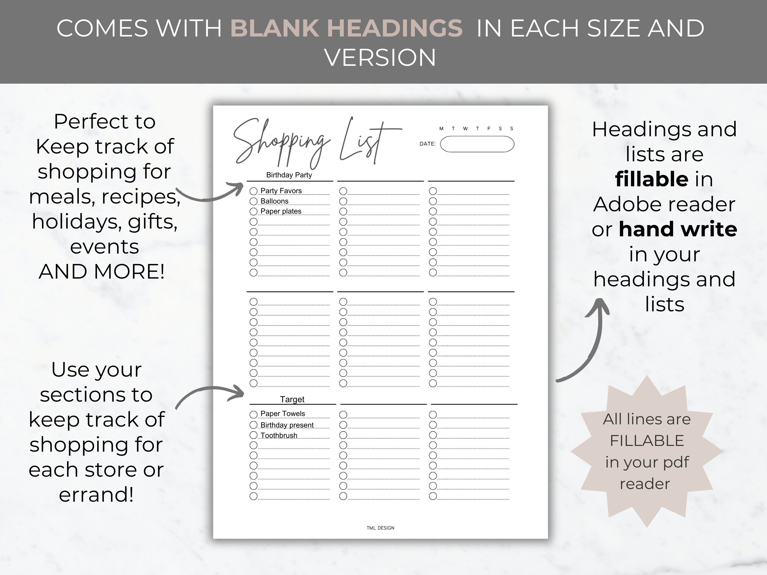 Editable Party Shopping List Printable Event Recipe Grocery - Etsy