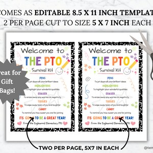 PTA Survival Kit Template Join the PTO Gift Bag Printable Welcome to ...