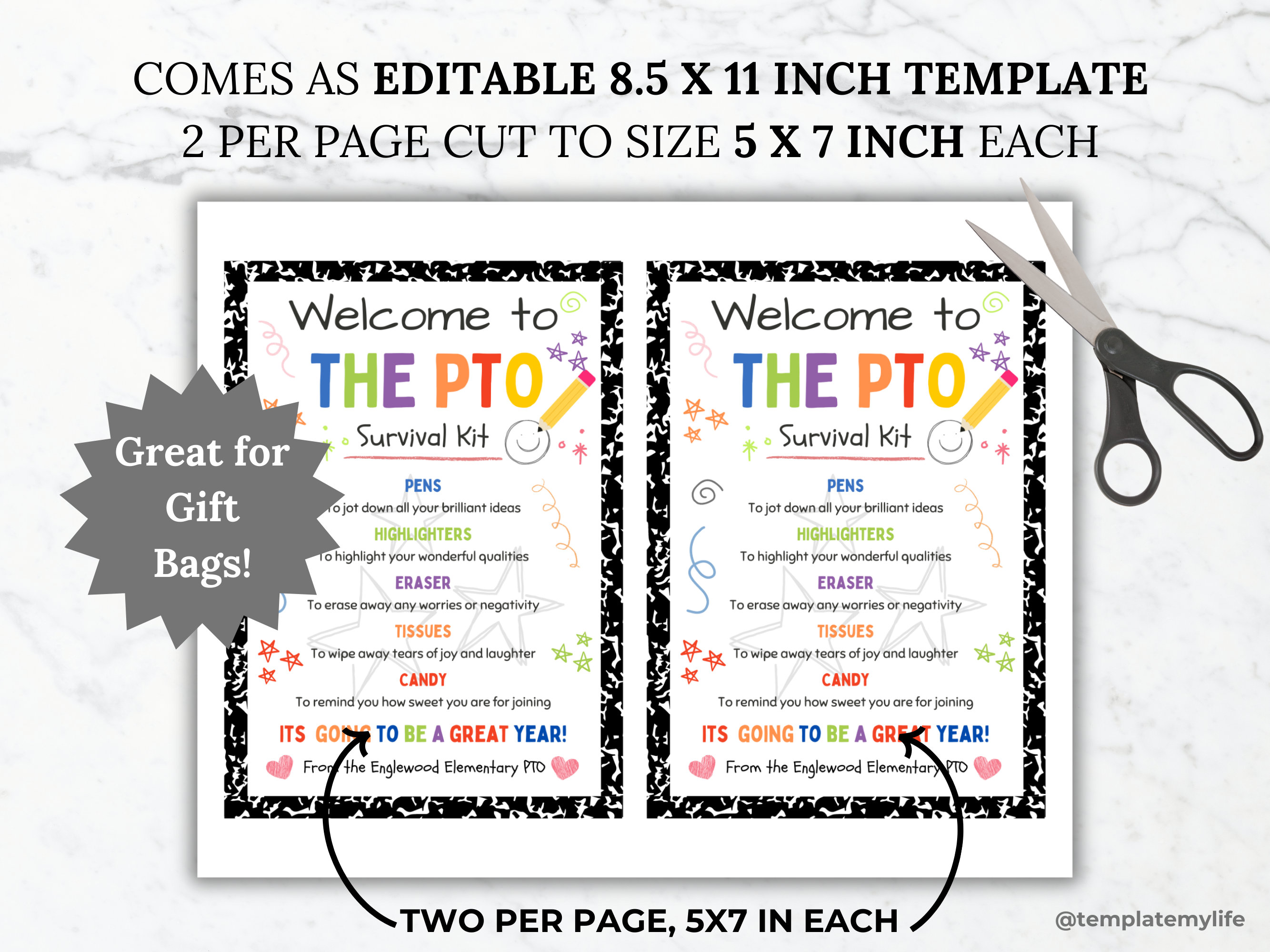 PTA Survival Kit Template Join the PTO Gift Bag Printable Welcome to ...