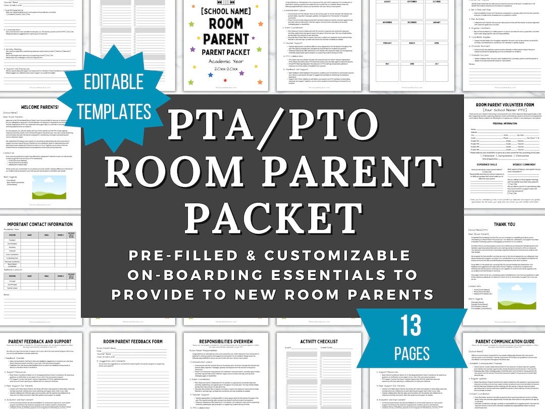 PTA Room Parent Welcome Packet PTO Class Parent Volunteer Info Binder ...