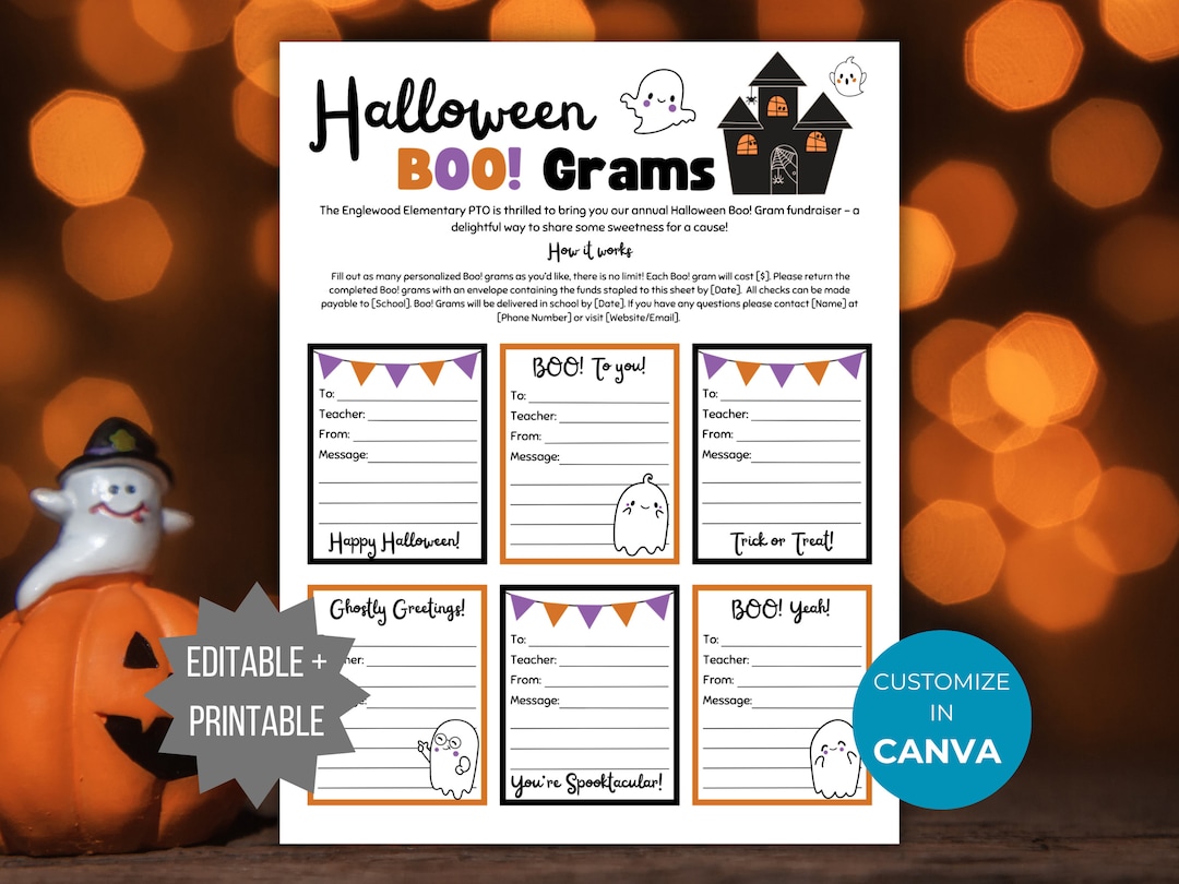 Halloween Candy Gram Flyer PTO Template Halloween Boo Gram Printable ...