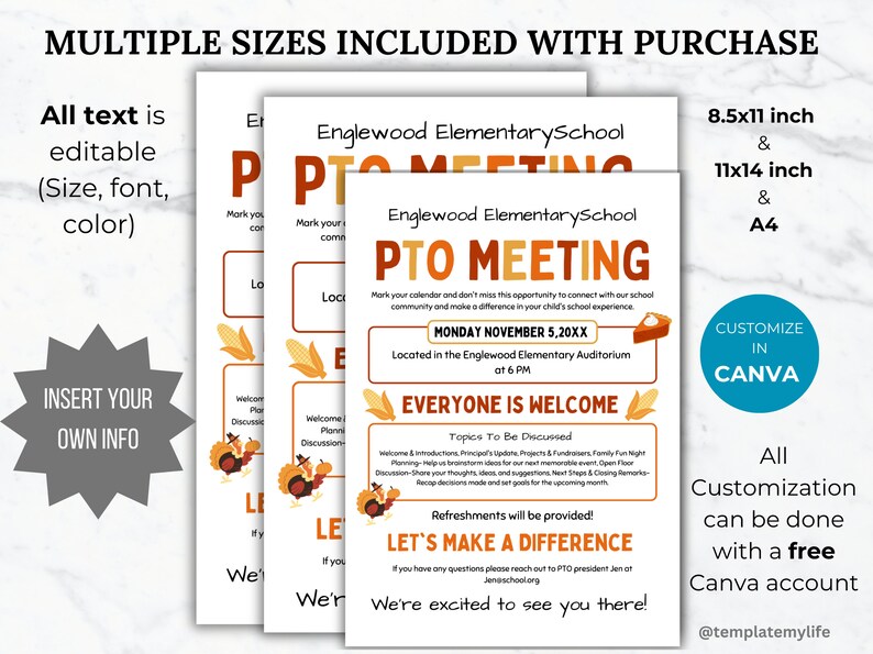 Thanksgiving PTA Meeting Flyer Printable PTO Fall Meeting Flyer ...