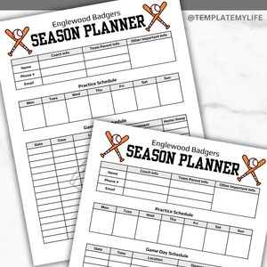 Baseball Season Planner Template Baseball Team Game Schedule Printable ...
