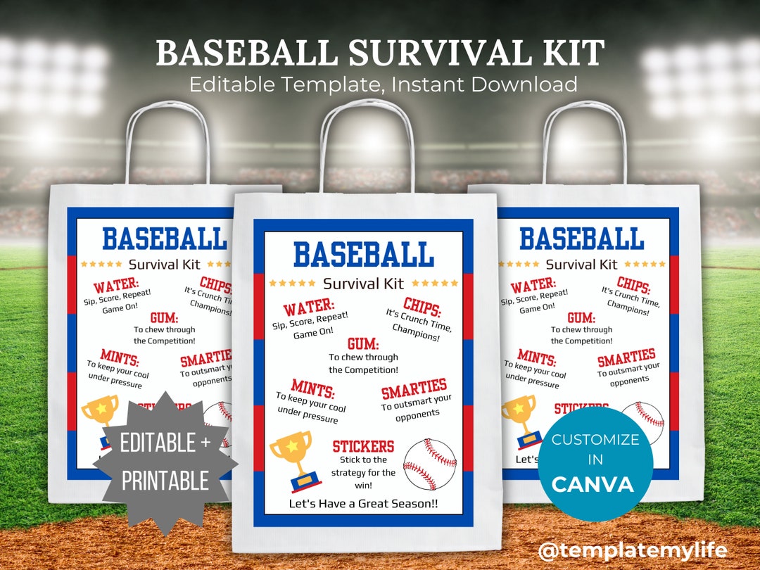 Baseball Player Survival Kit Editable Template Baseball Team Gift ...