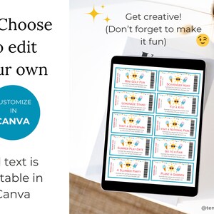 Summer Activities Coupon Book for Kids Birthday Gift Voucher Printable ...