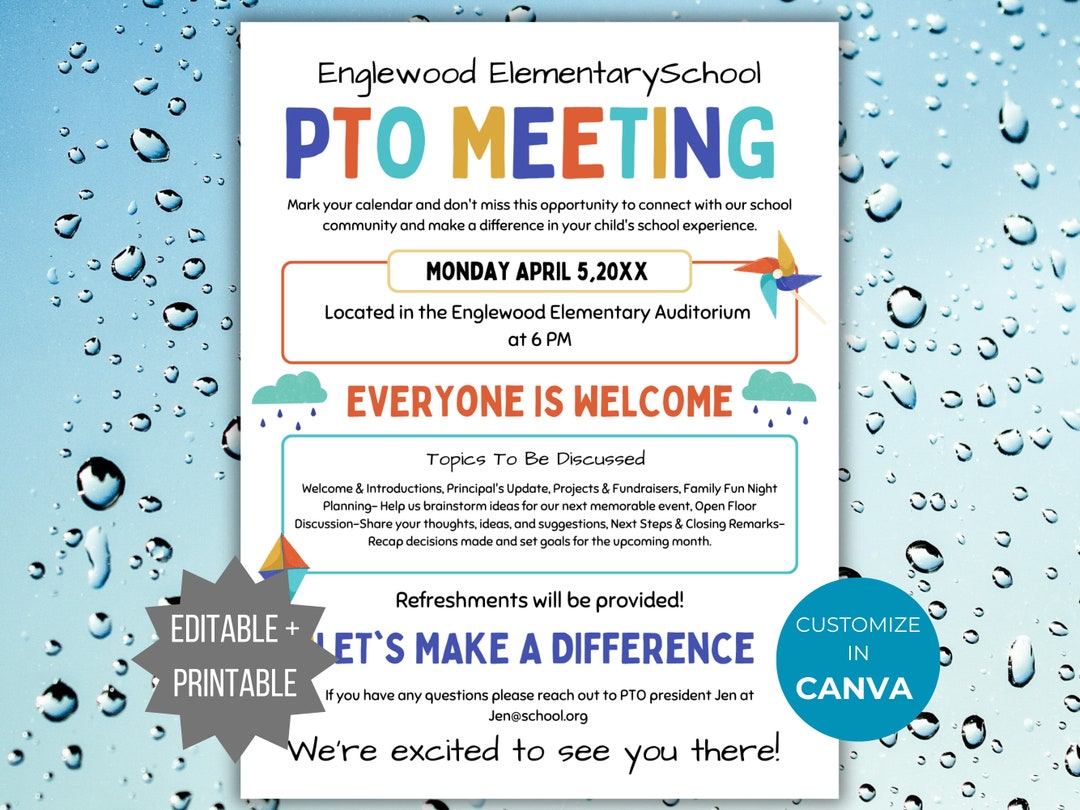 Spring PTA Meeting Flyer Template March Church Flyer Template Pto April ...