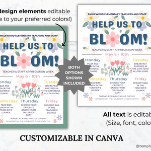 Floral Teacher and Staff Appreciation Week Template PTO Help Us Bloom ...