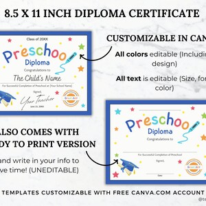 Preschool Diploma Editable Graduation Certificate Template Elementary ...