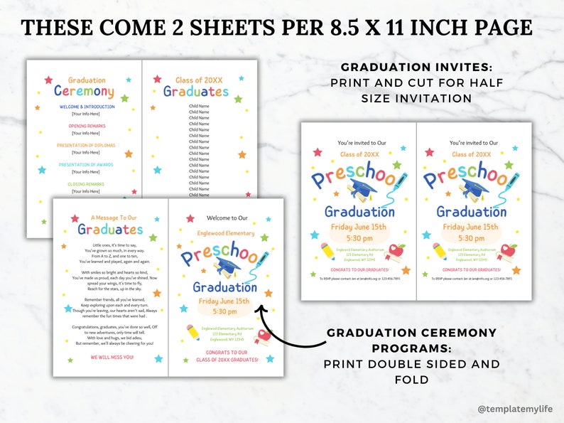 Preschool Graduation Invitation Editable Pre-k Graduation Ceremony ...