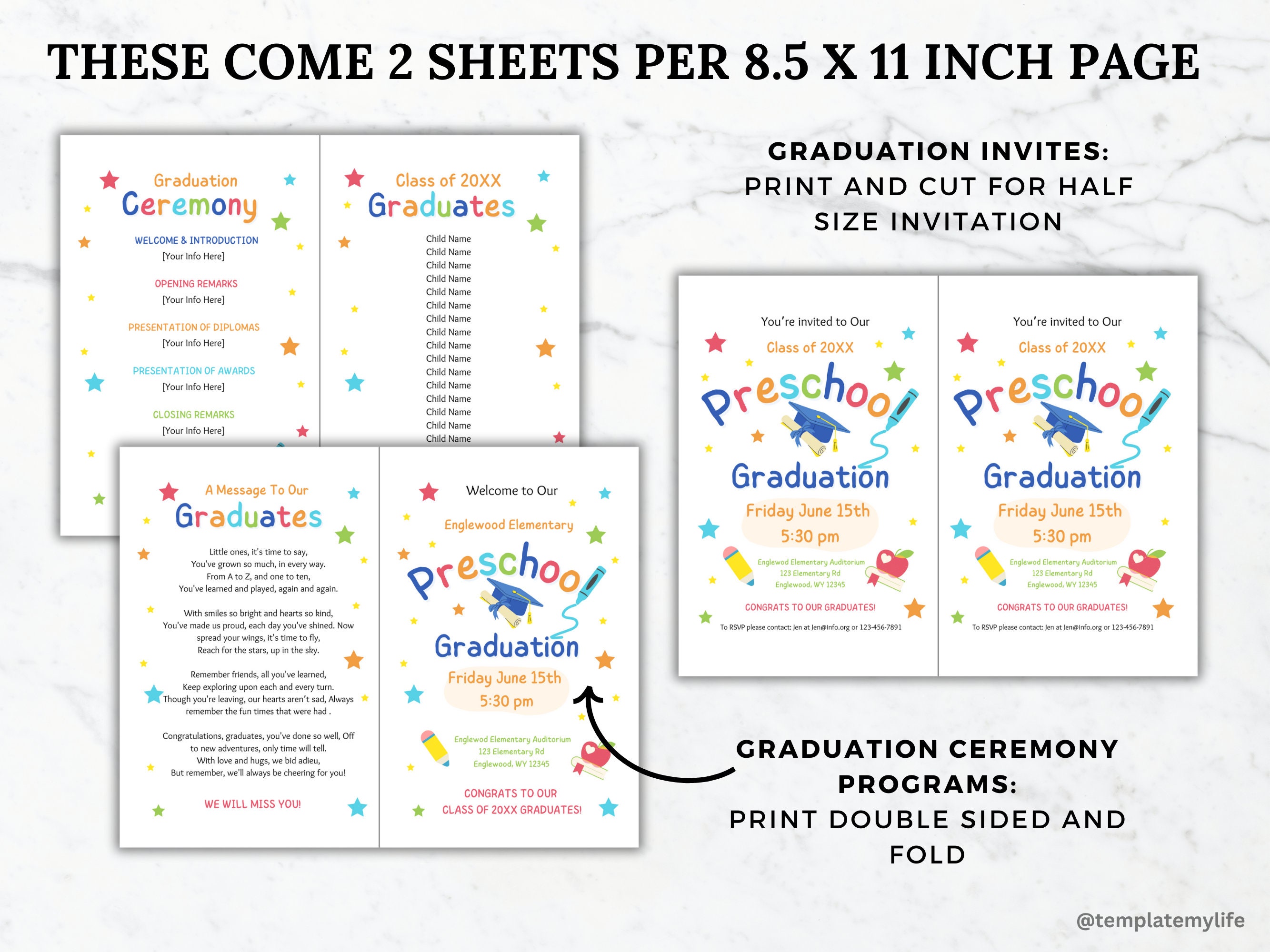 Preschool Graduation Invitation Editable Pre-k Graduation Ceremony ...