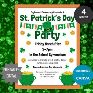 St Patricks Day Party Invitation Flyer PTO Template St Pattys Day Class ...