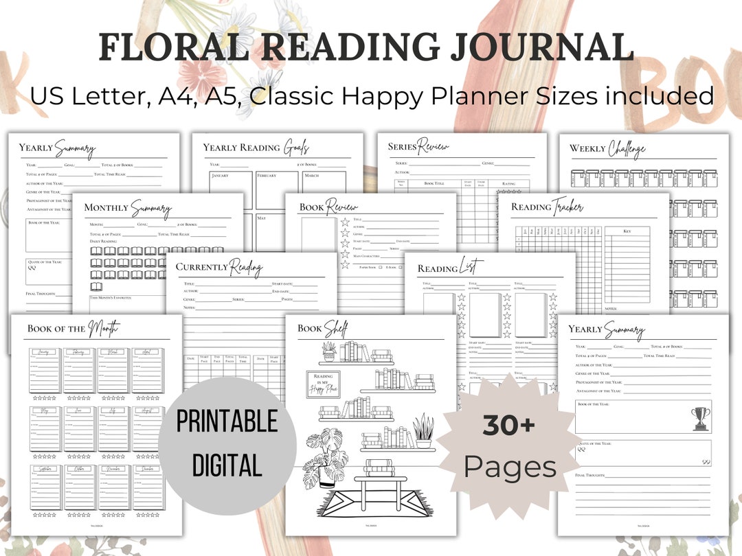 Book Reading Journal Printable Bundle Reading Planner Log Book Reading ...