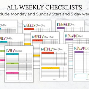 Kids Daily School Checklist Editable Chore Chart Kids Reward Chart ...