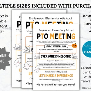 Halloween PTA Meeting Flyer Printable PTO Fall Meeting Flyer Editable ...