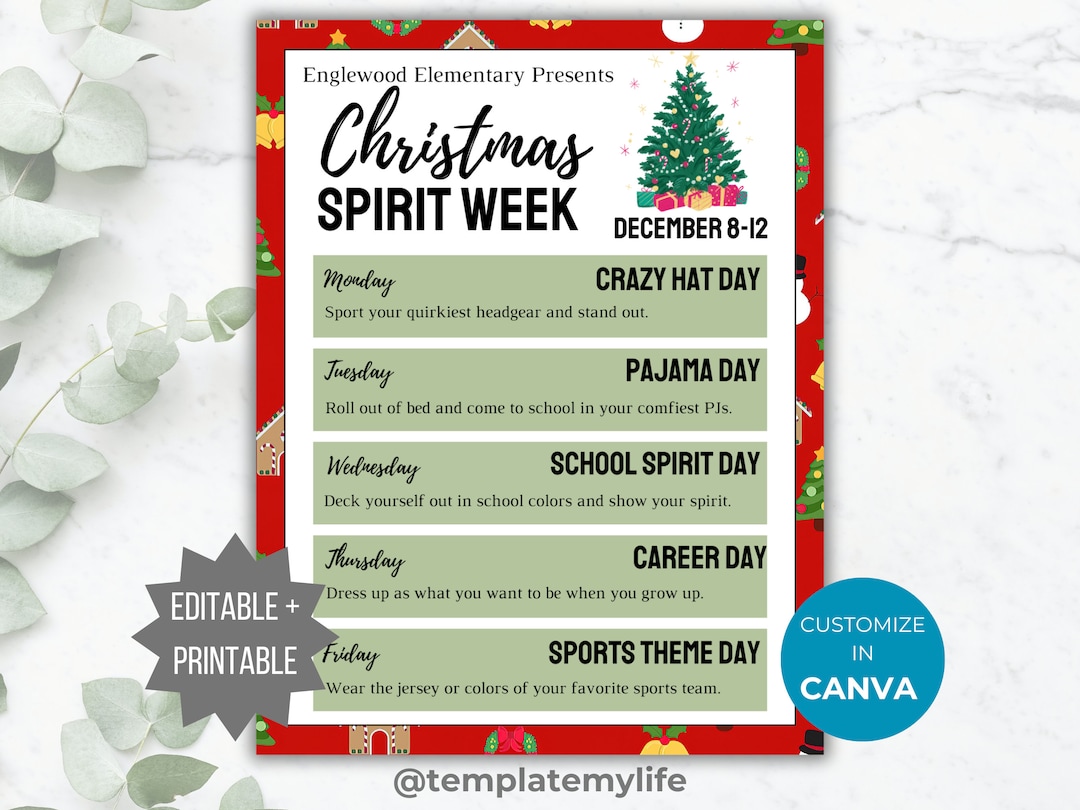 Christmas Spirit Week Flyer Printable Office Spirit Flyer Template ...