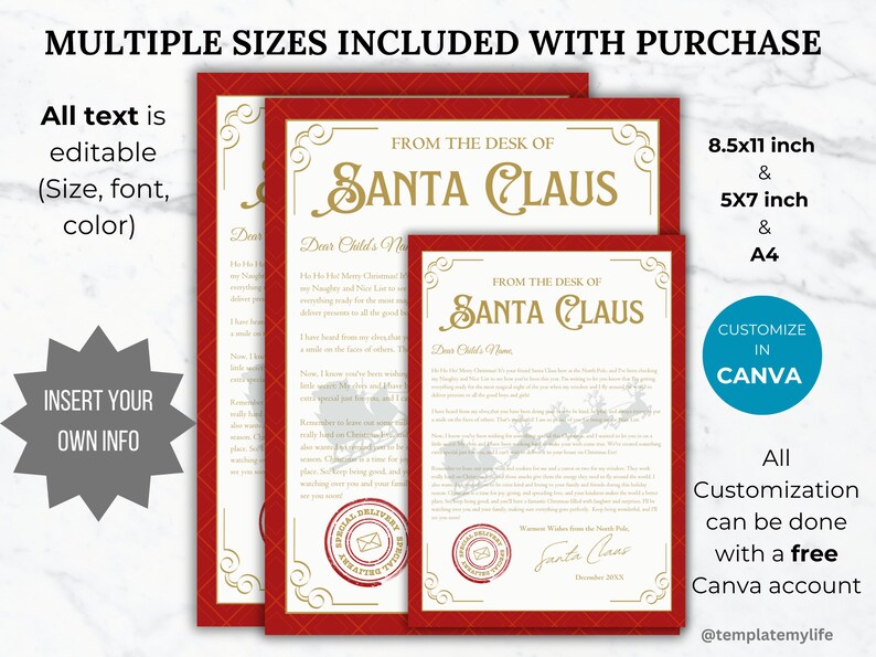 Letter From Santa Editable Template Christmas Tradition Kid Santa ...