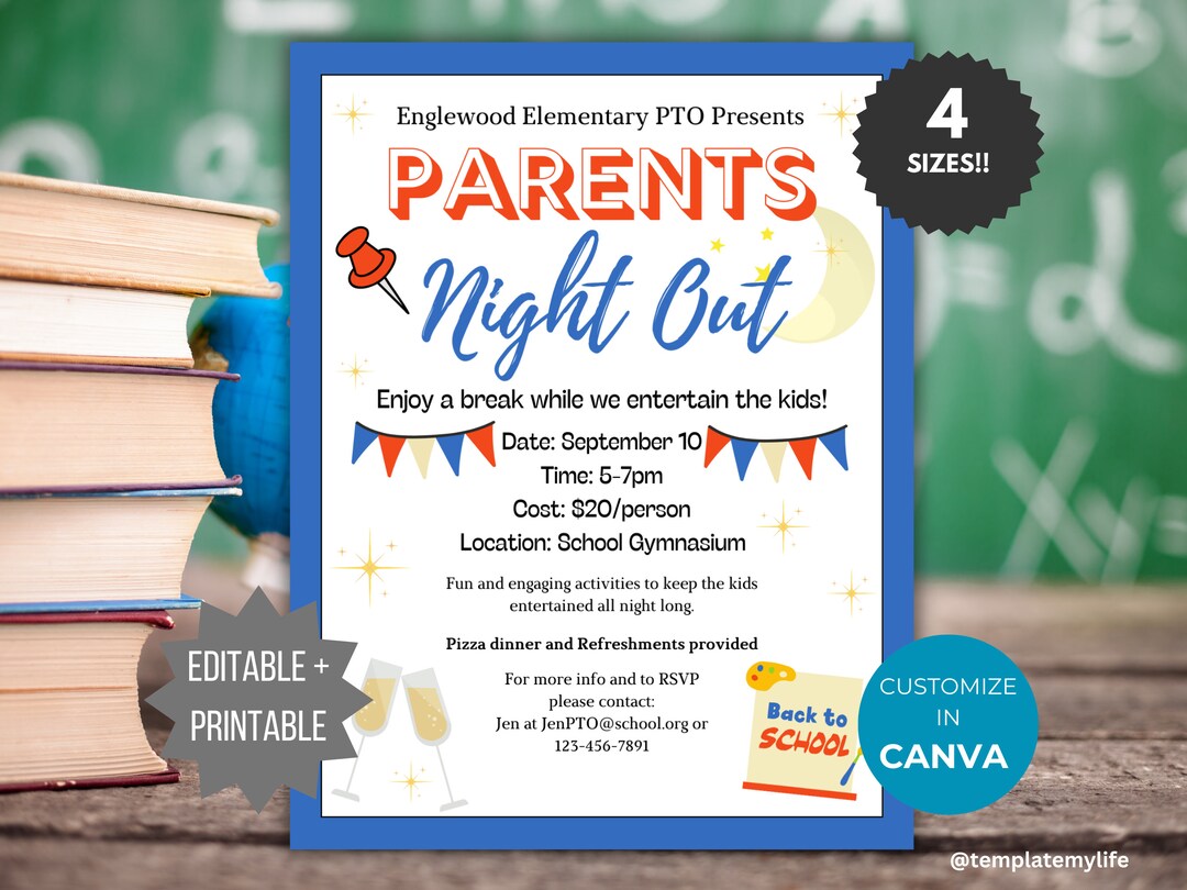 Back to School Parents Night Out Flyer Template PTO School Fundraiser ...