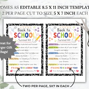 Back to School Survival Kit Editable Template Teacher Back to School ...
