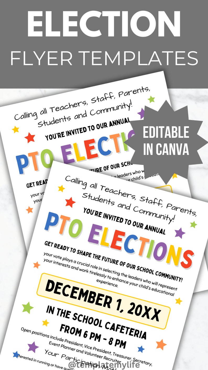 PTA Election Flyer Template PTO Election School Voting Recruitment ...