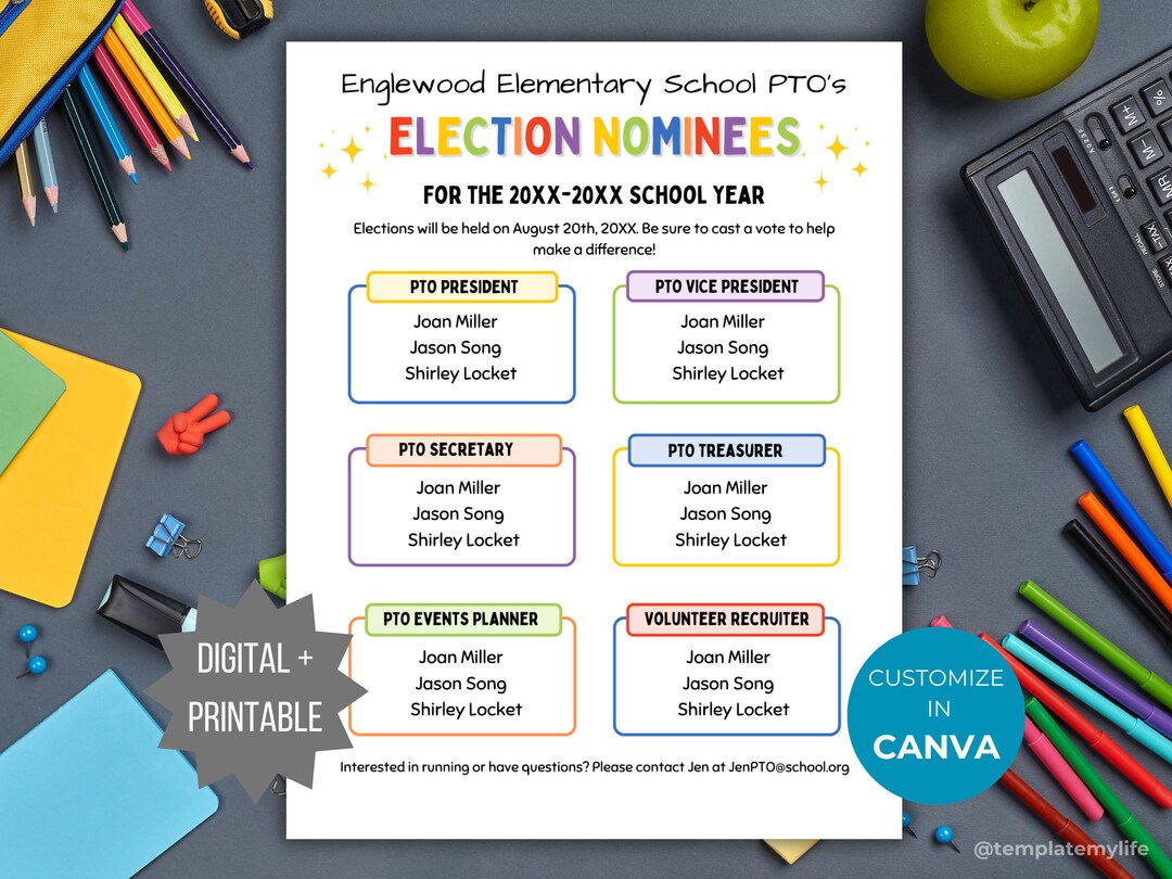 PTA Election Flyer Template PTO Election Nominee Handout School ...