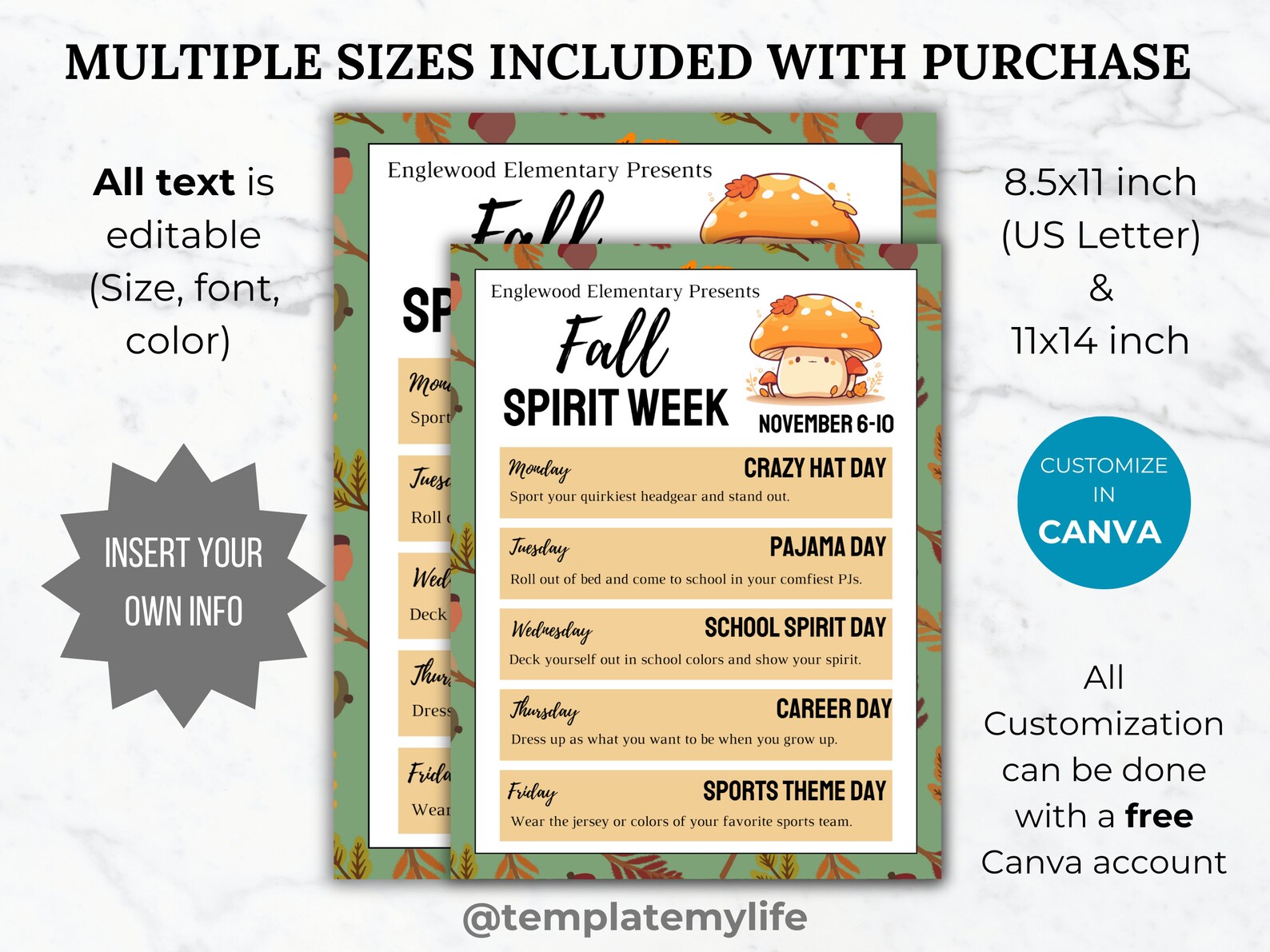 Fall Spirit Week Flyer Printable Office Spirit Flyer Template Fall ...