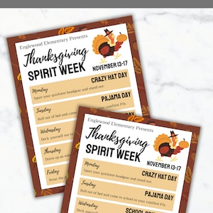 Thanksgiving Spirit Week Flyer Printable Office Spirit Flyer Template ...