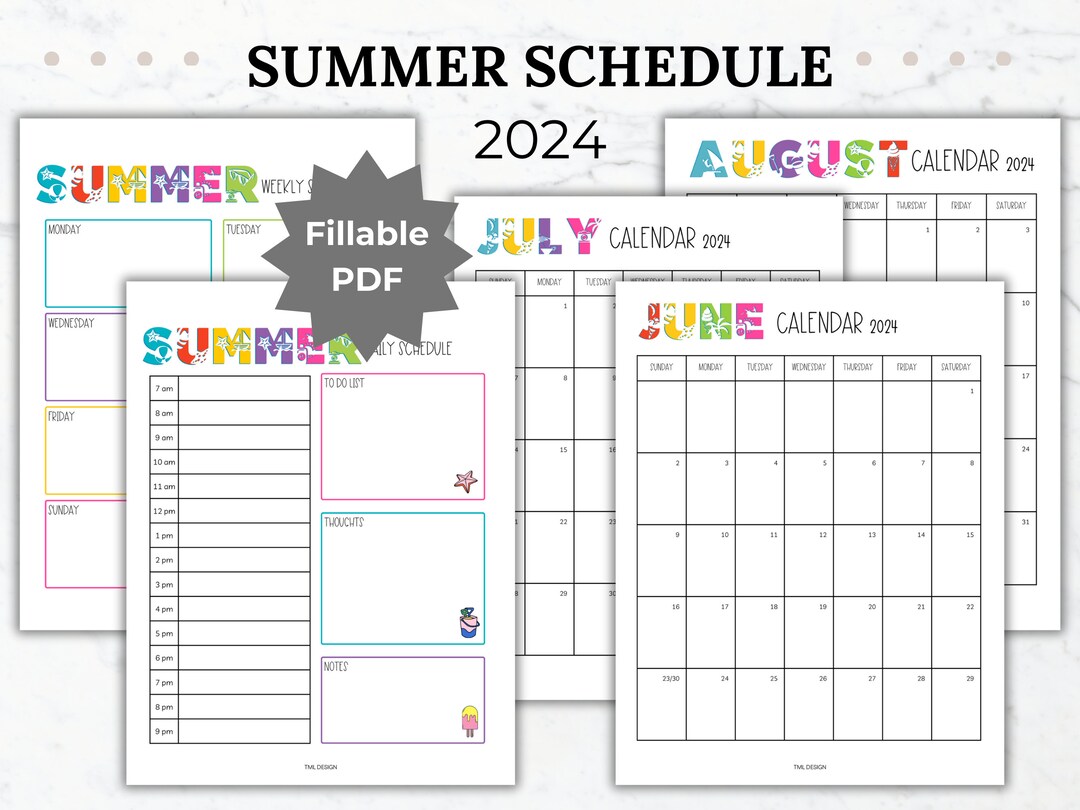 Editable Summer Schedule Kids Calendar Printable 2024 Kids Schedule ...