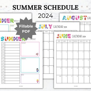 Editable Summer Schedule Kids Calendar Printable 2024 Kids Schedule ...