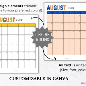 PTA PTO School Year Calendar Template 2025-2026 Portrait Monthly ...