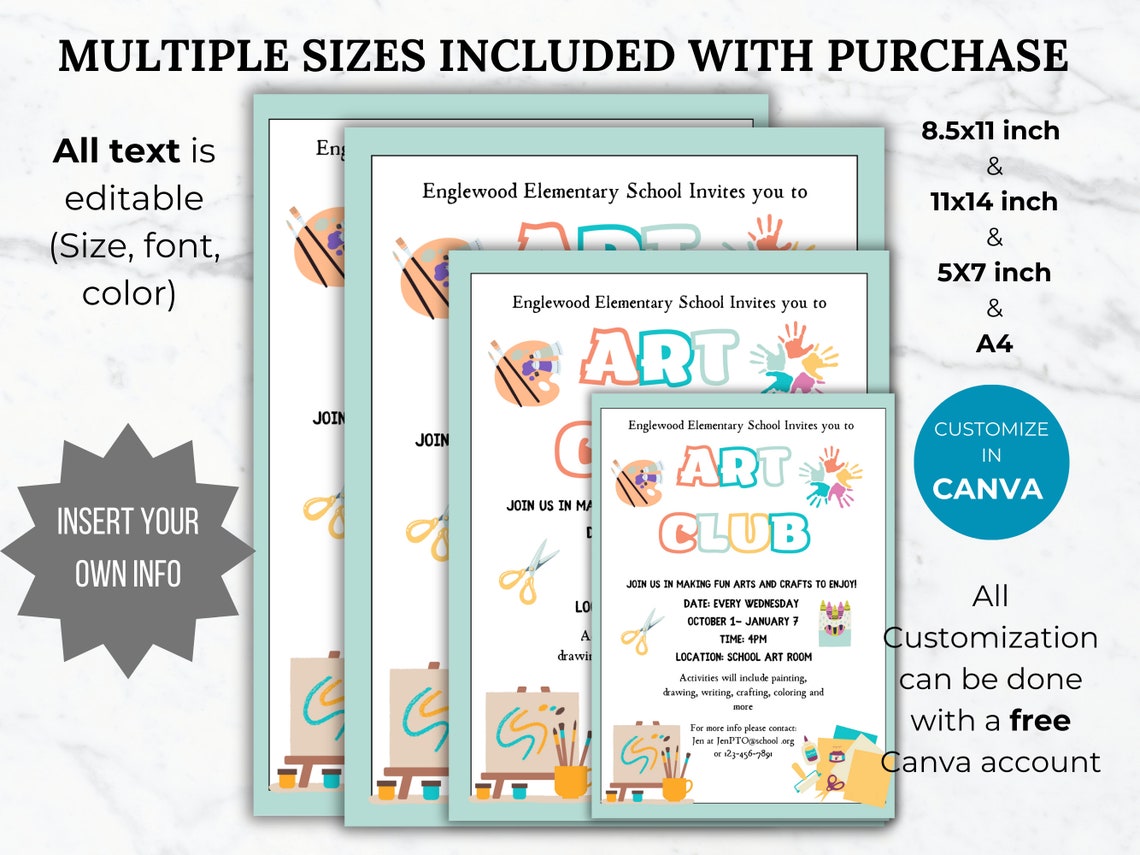 Art Club Flyer Template Art Invite Editable PTA Flyer Art Club Poster ...