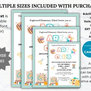 Art Club Flyer Template Art Invite Editable PTA Flyer Art Club Poster ...