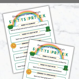 St Patrick Spirit Week Flyer Printable School Spirit Flyer Editable Pto ...